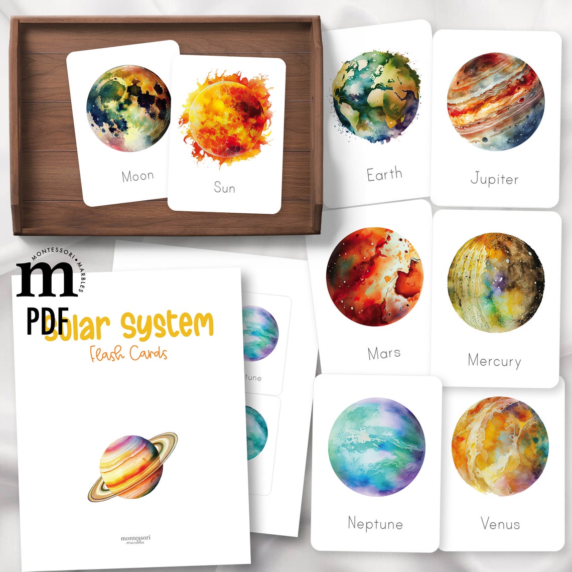 SOLAR SYSTEM Flash Cards 10 Flash Cards Montessori - Etsy