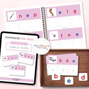 Montessori Pink Series Jumbled Word Cards for Short E, Activity for ...
