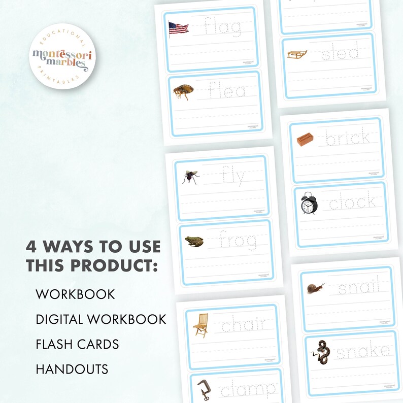 MONTESSORI BLUE Series Tracing Cards Tracing Words Consonant Blends ...