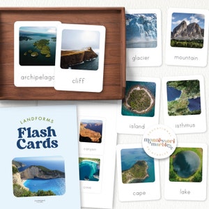 LANDFORMS Flash Cards Montessori Inspired Cards Social Studies ...