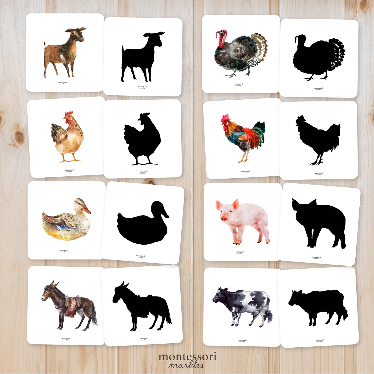 FARM ANIMALS Shadow Matching Silhouette Matching Montessori - Etsy