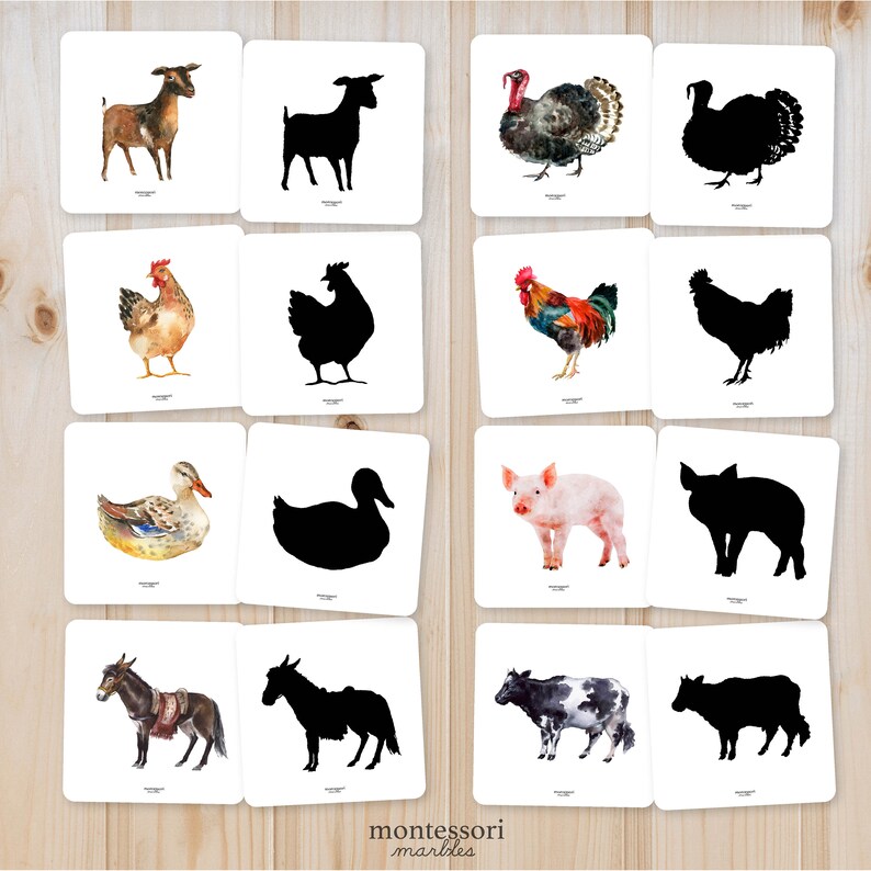 FARM ANIMALS Shadow Matching Silhouette Matching Montessori - Etsy