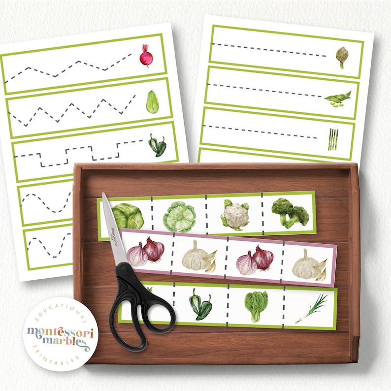 Vegetable Cutting Strips PDF | Scissor Practice Ages 2-5 | Fine Motor ...