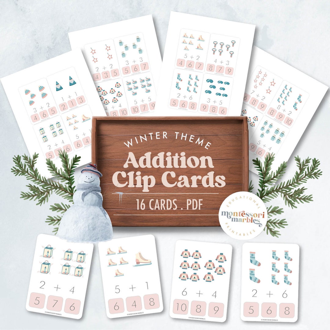 Winter Addition Clip Cards | Montessori Mathematics | First Grade Math ...