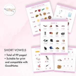 BUNDLE Montessori Pink Series Workbooks, Short A E I O U, CVC Words for ...