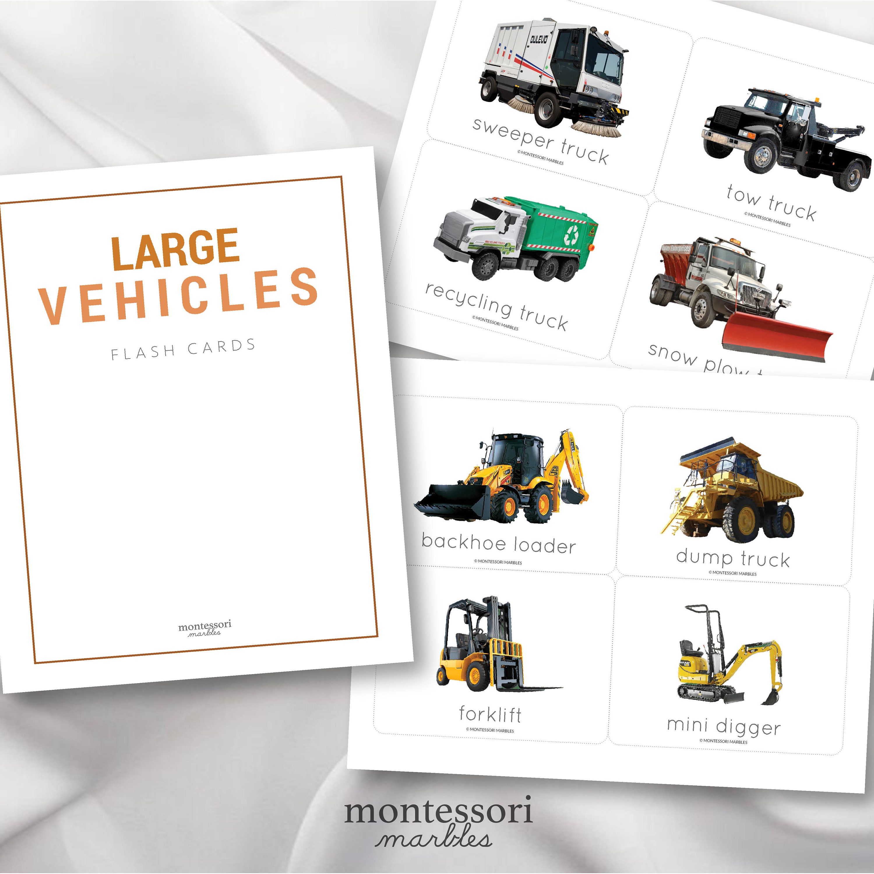 LARGE VEHICLES Flash Cards Construction Vehicles and Big - Etsy
