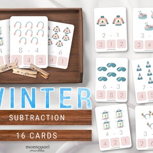 WINTER Subtraction Clip Cards Math Printable Kindergarten - Etsy