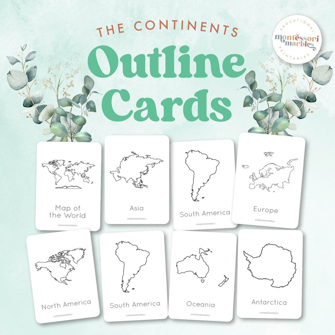 SEVEN CONTINENTS Outline Cards | Montessori Inspired Learning Resources ...