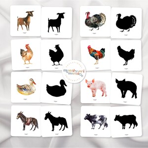 FARM ANIMALS Shadow Matching, Silhouette Matching, Montessori at Home ...