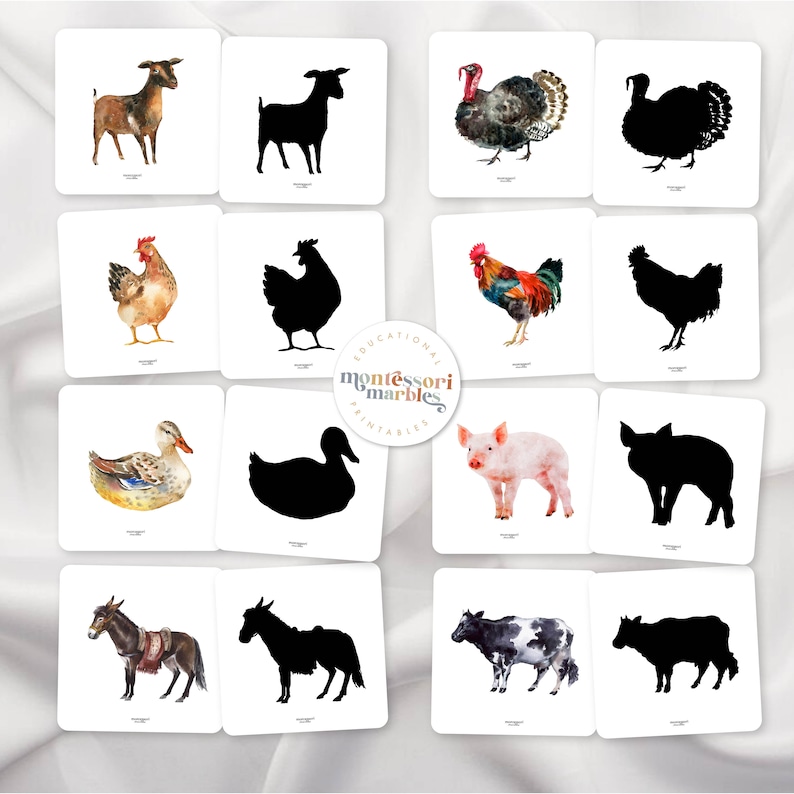 Farm Animals Shadow Matching Game | Montessori Visual Skills ...