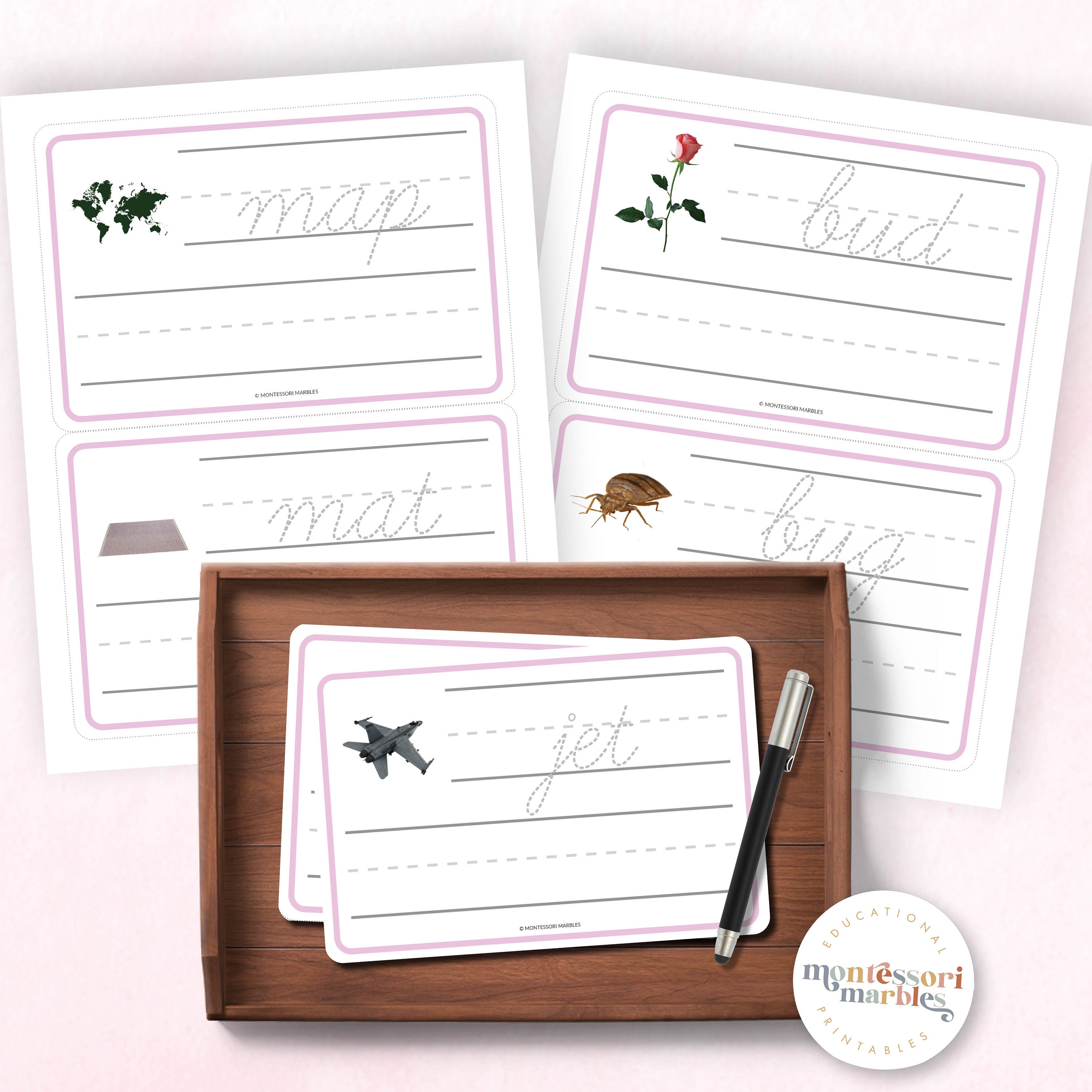 Montessori Pink Series Cursive Tracing Cards: Prek Homeschool (digital ...