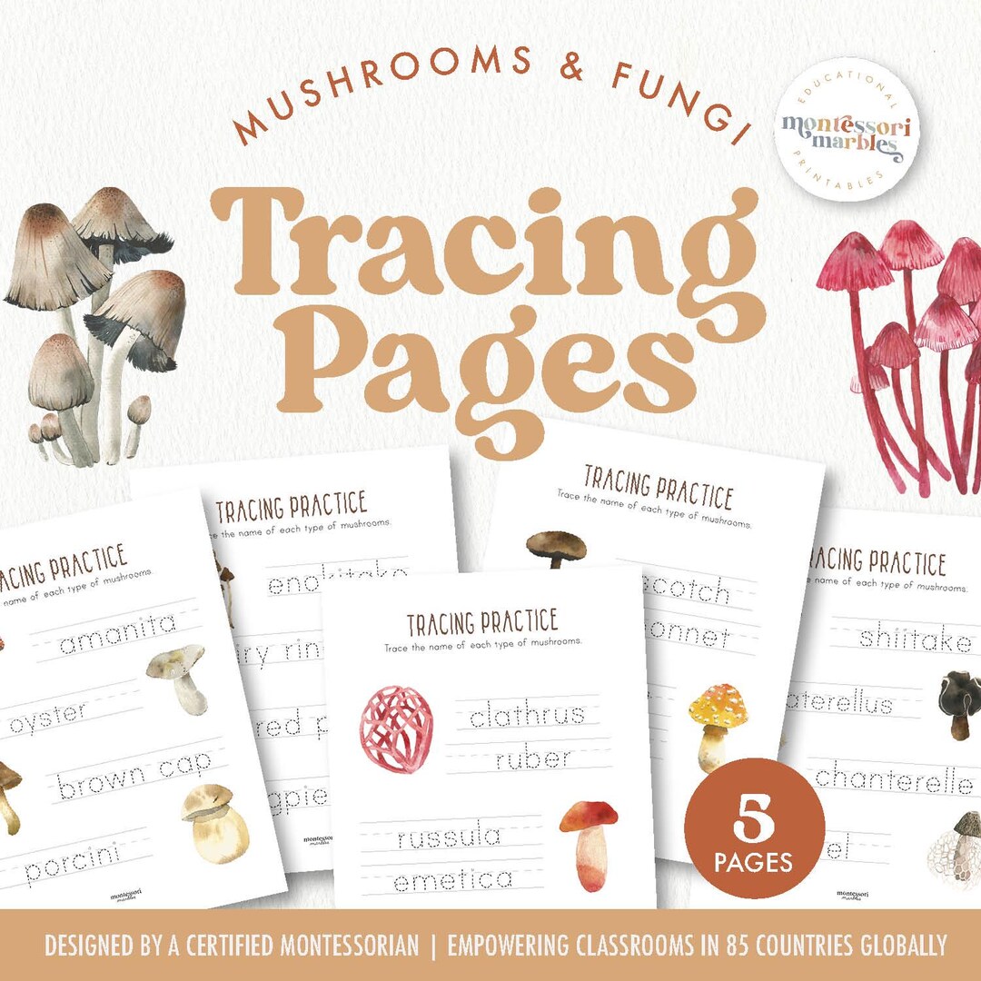 Mushroom Tracing Activity: Montessori Nature Printable (digital ...