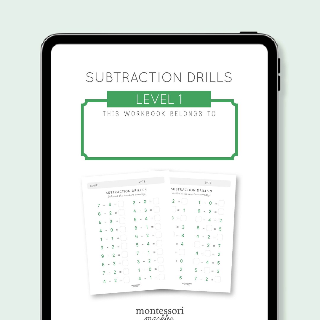 Level 1 Kindergarten Montessori Math, Subtraction Drills Level 1 ...