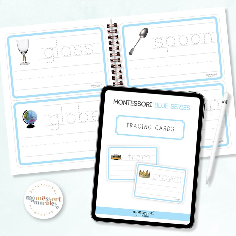 MONTESSORI BLUE Series Tracing Cards Tracing Words Consonant Blends ...