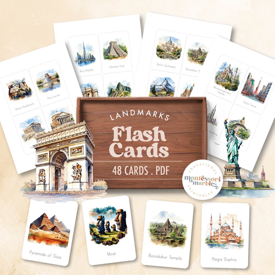 LANDMARKS Flash Cards Montessori Inspired Printable Popular Landmarks ...
