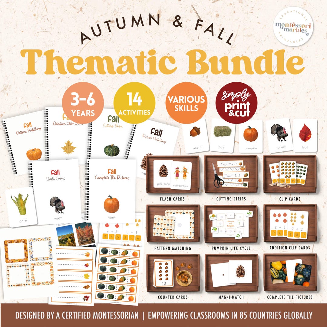 FALL BUNDLE Montessori Inspired Activities for Kindergarten | Visual ...