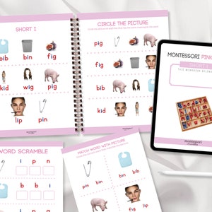 BUNDLE Montessori Pink Series Workbooks, Short A E I O U, CVC Words for ...