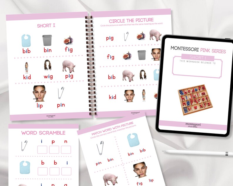 BUNDLE Montessori Pink Series Workbooks Short A E I O U CVC - Etsy