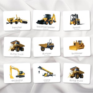 LARGE VEHICLES Flash Cards Construction Vehicles and Big Machines Real ...