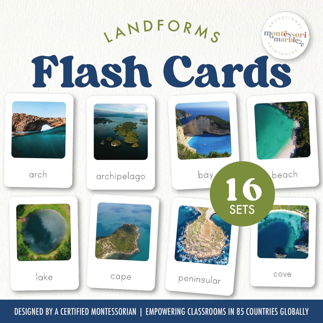 LANDFORMS Flash Cards | Montessori Inspired Cards | Social Studies ...
