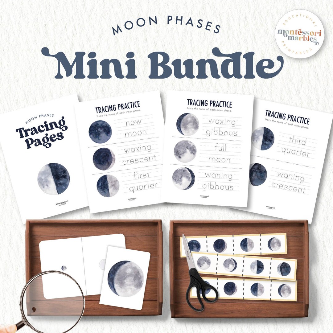 Moon Phases Mini Bundle | Montessori Science | Tracing Cutting Strips ...