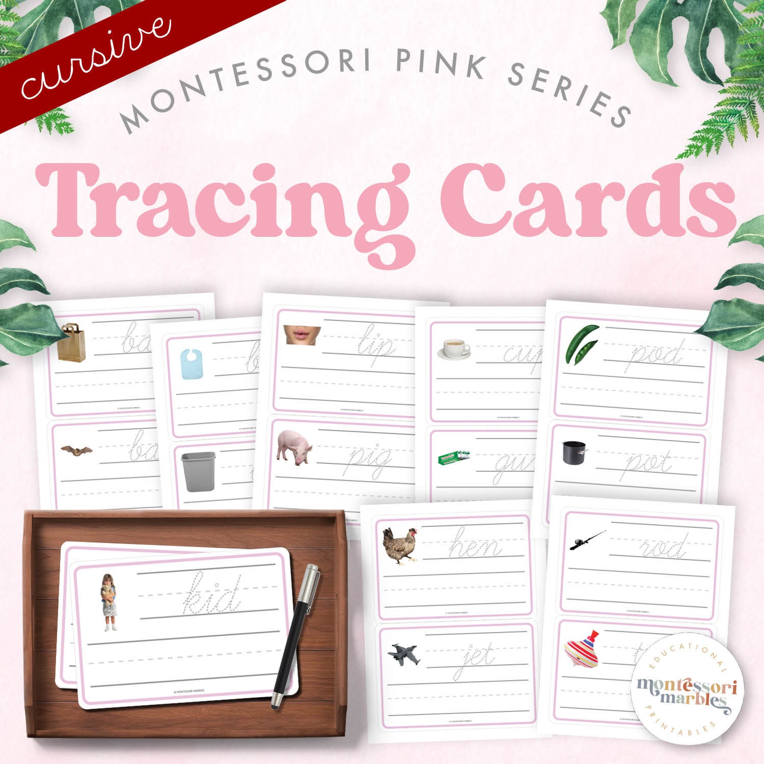 Montessori Pink Series Cursive Tracing Flash Cards, Toddlers Prek ...