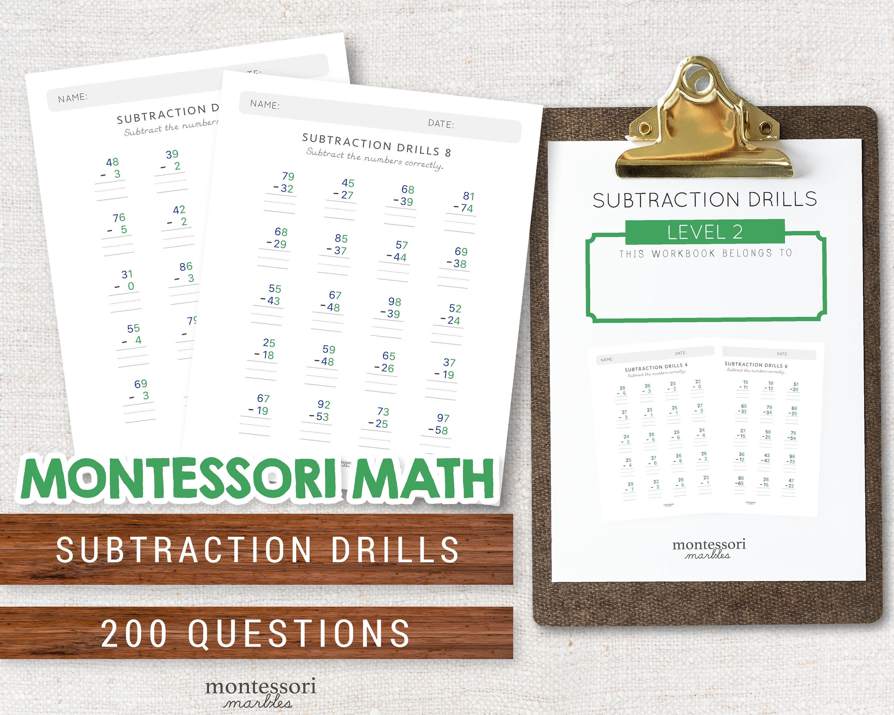 Level 2 Montessori Math Subtraction Drills Stamp Game - Etsy