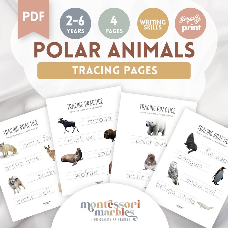 POLAR ANIMALS Tracing Activities Handwriting Practice With Line Tracing ...
