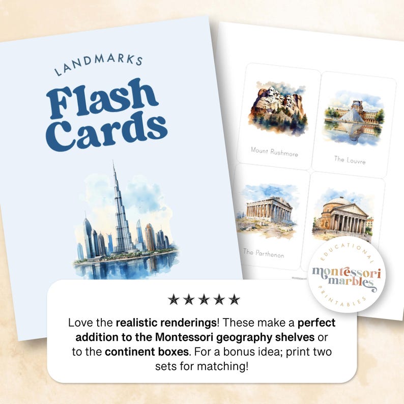 Landmarks Flash Cards | Montessori Global Geography Learning | World ...