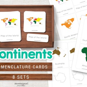 SEVEN CONTINENTS Nomenclature Cards Montessori Learning Resources for ...