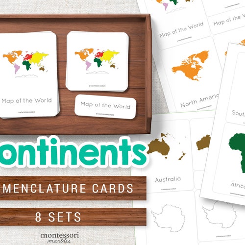 SEVEN CONTINENTS Nomenclature Cards Montessori Learning - Etsy
