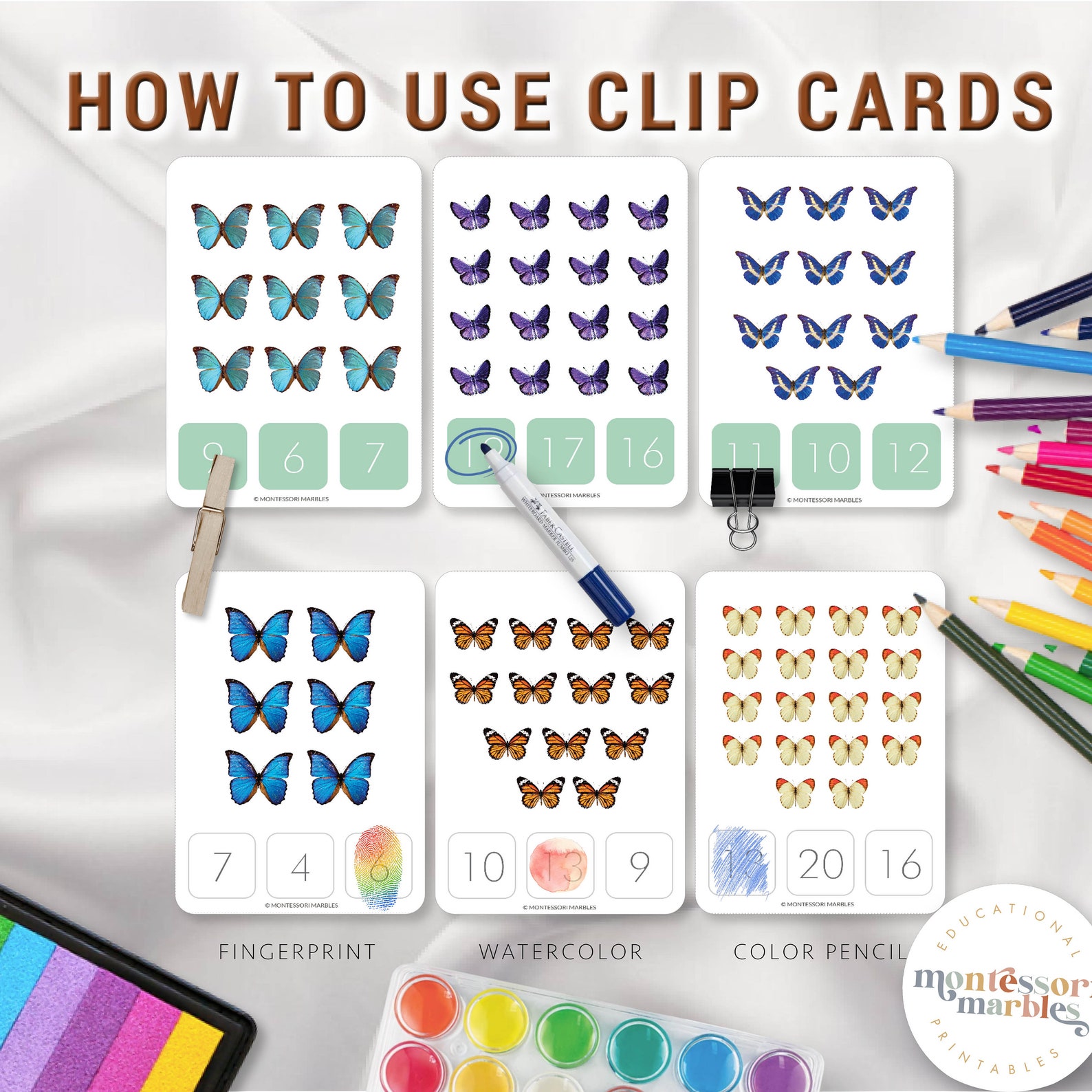 BUTTERFLY Counting 1 to 20 Kindergarten Math Learn to Count Montessori ...