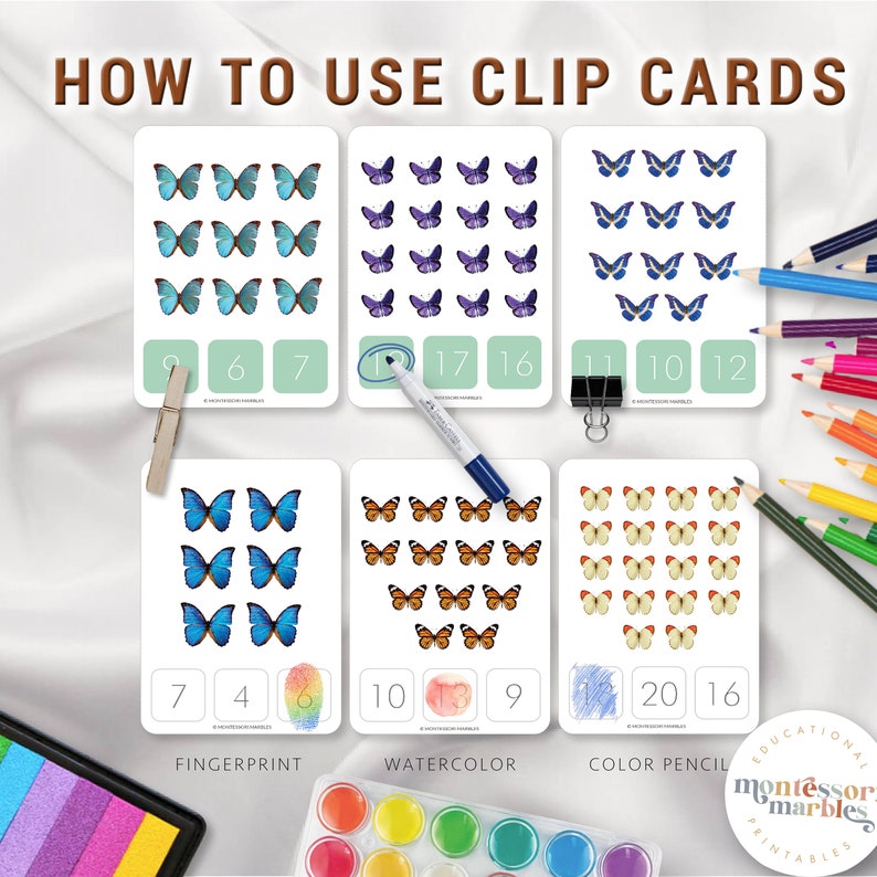 BUTTERFLY Counting 1 to 20 Kindergarten Math Learn to Count Montessori ...