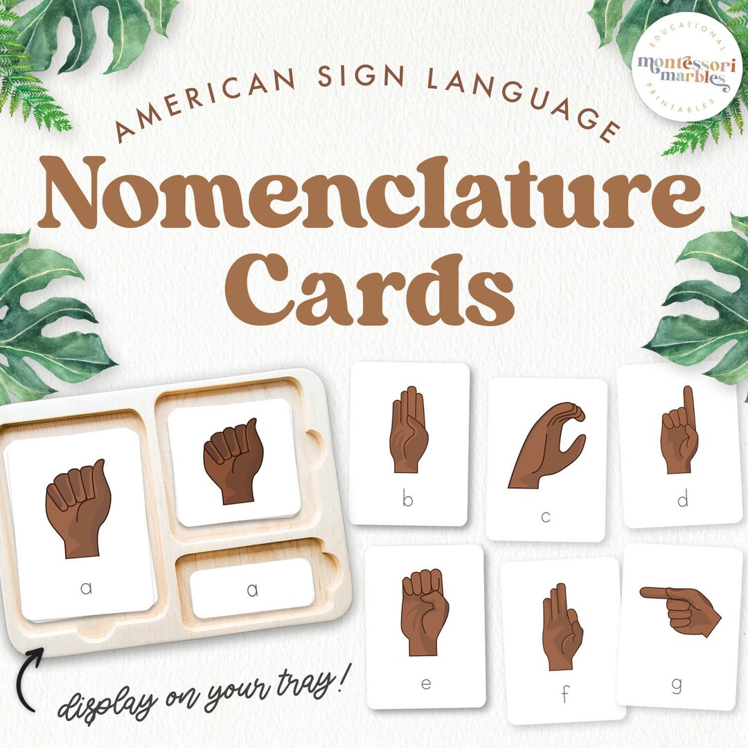 AMERICAN SIGN LANGUAGE Montessori Nomenclature Cards | Brown Skin Tone ...
