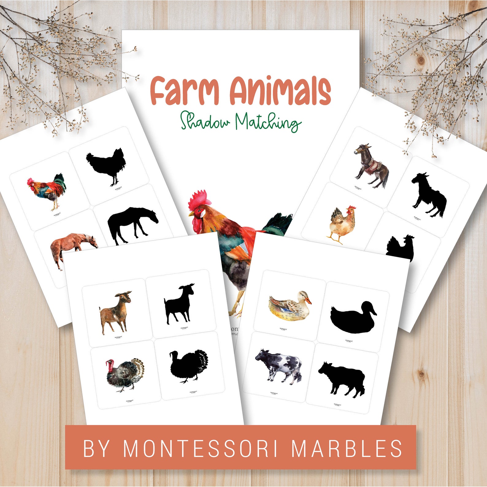 FARM ANIMALS Shadow Matching Silhouette Matching Montessori - Etsy