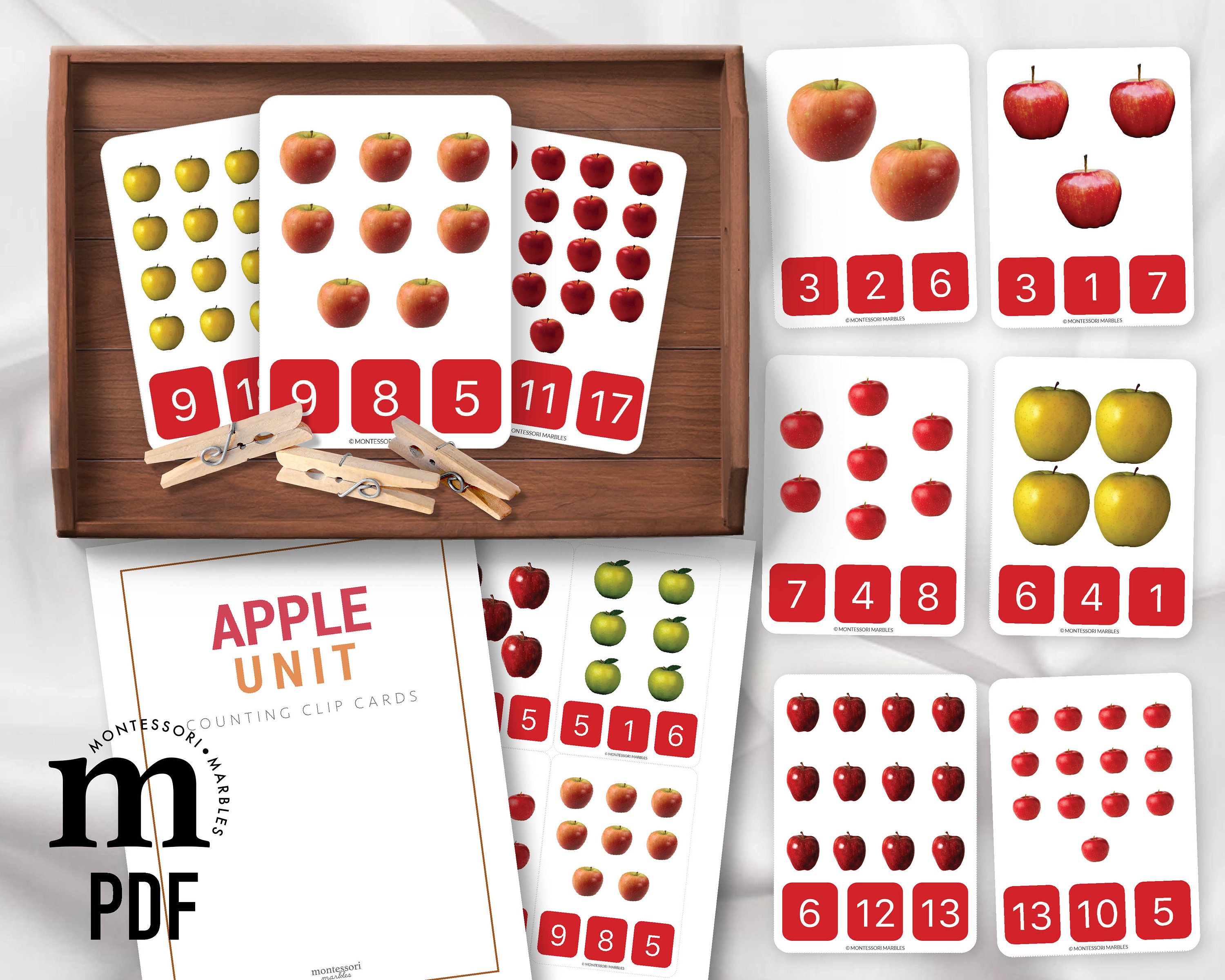APPLES Counting 1 to 20 Flash Cards, Kindergarten Math, Learn to Count ...