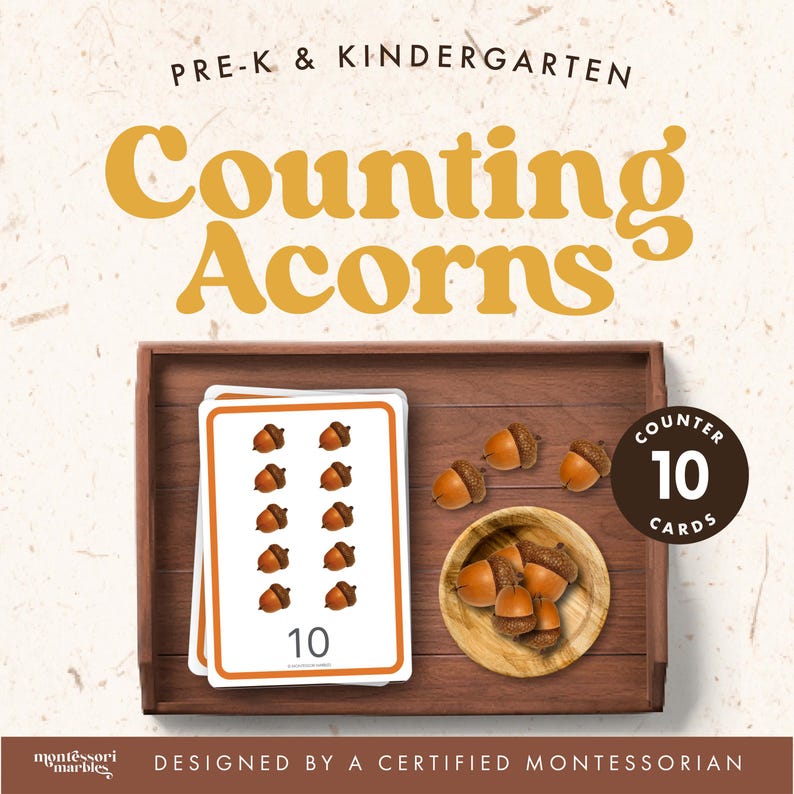 Fall Acorns Counting Cards 1-10 | Montessori Math Printable | Number ...