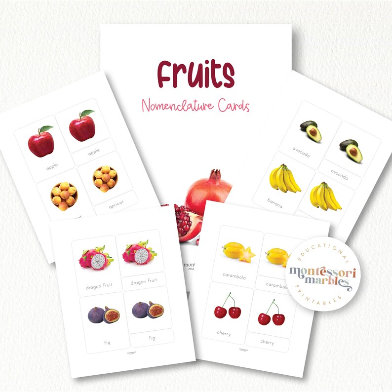 Fruits 3-part Cards | Montessori Real Picture Learning | Fruits Study ...
