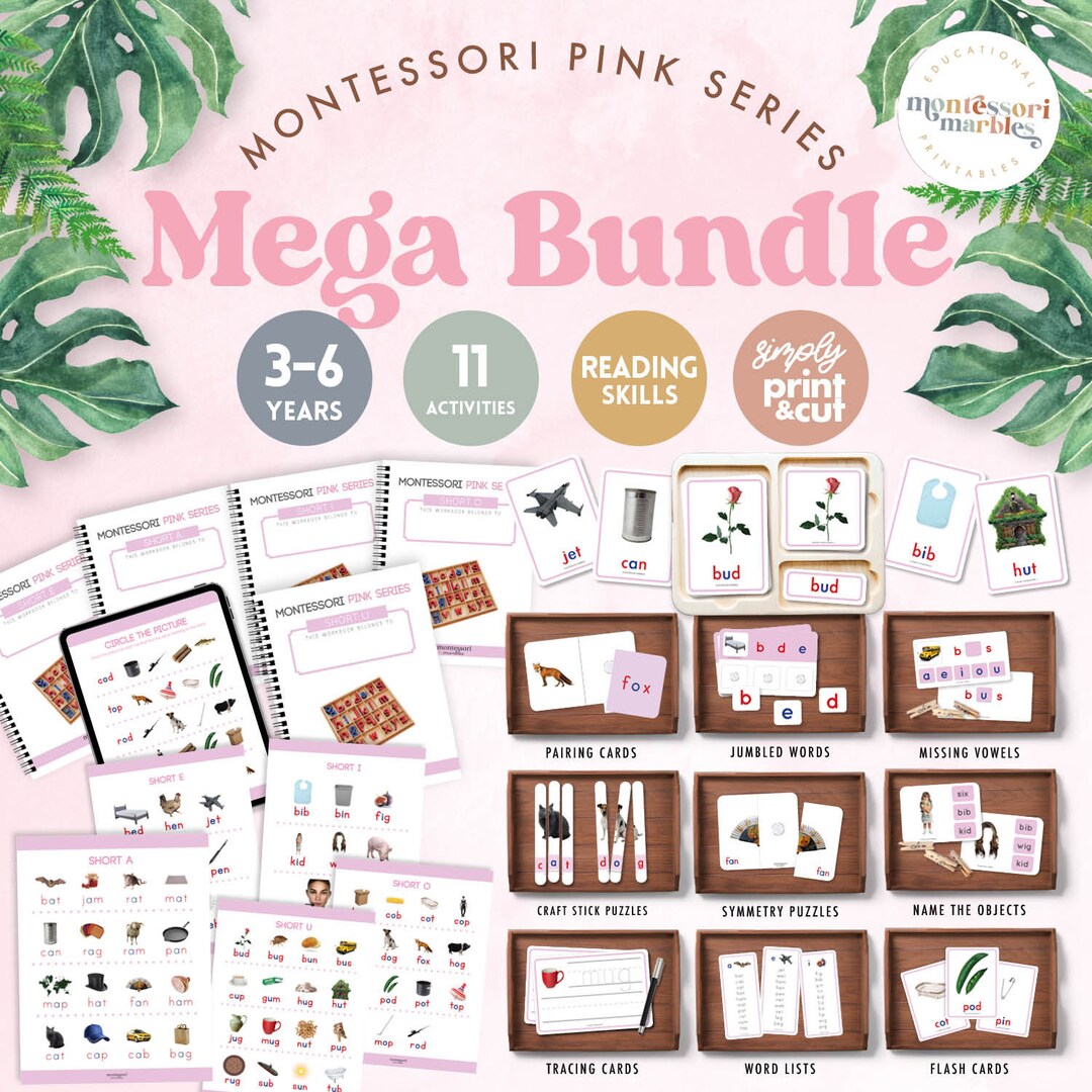 Pink Series Printables Bundle | Montessori Language | 11 CVC Reading ...