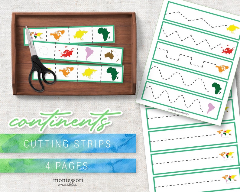 SEVEN CONTINENTS Cutting Strips for Montessori Toddler Prek | Etsy