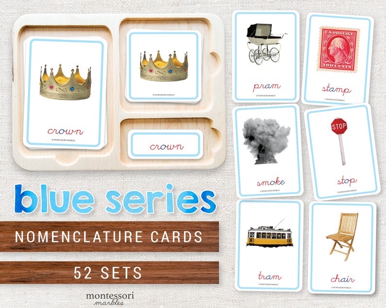 CURSIVE MONTESSORI BLUE Series Montessori Nomenclature Cards | Etsy
