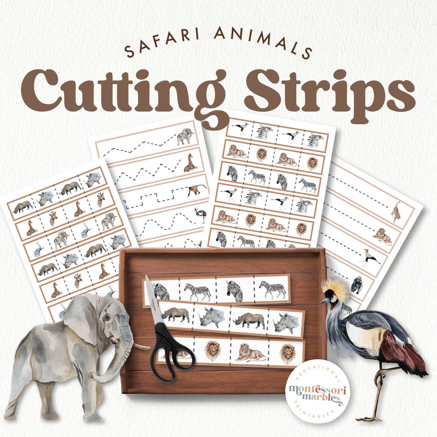 SAFARI ANIMALS Cutting Strips for Scissors Skills Montessori Inspired ...