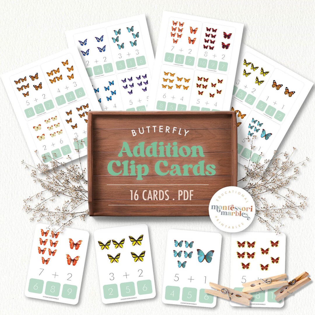 Butterfly Addition Clip Cards | Montessori Math Activity | Spring Theme ...