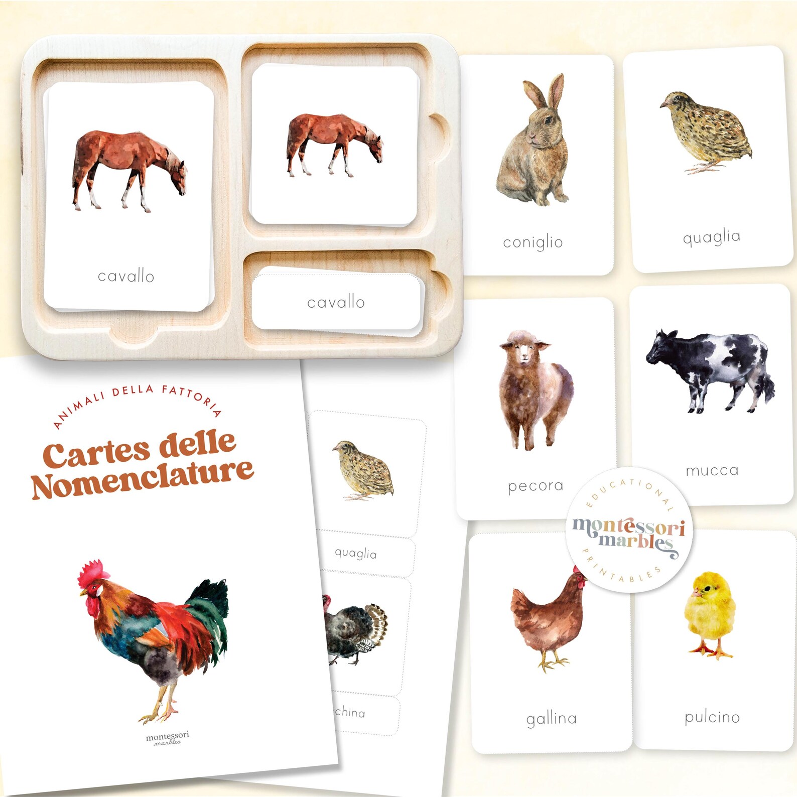 Italian Farm Animals Nomenclature Cards: Montessori Homeschool (digital ...