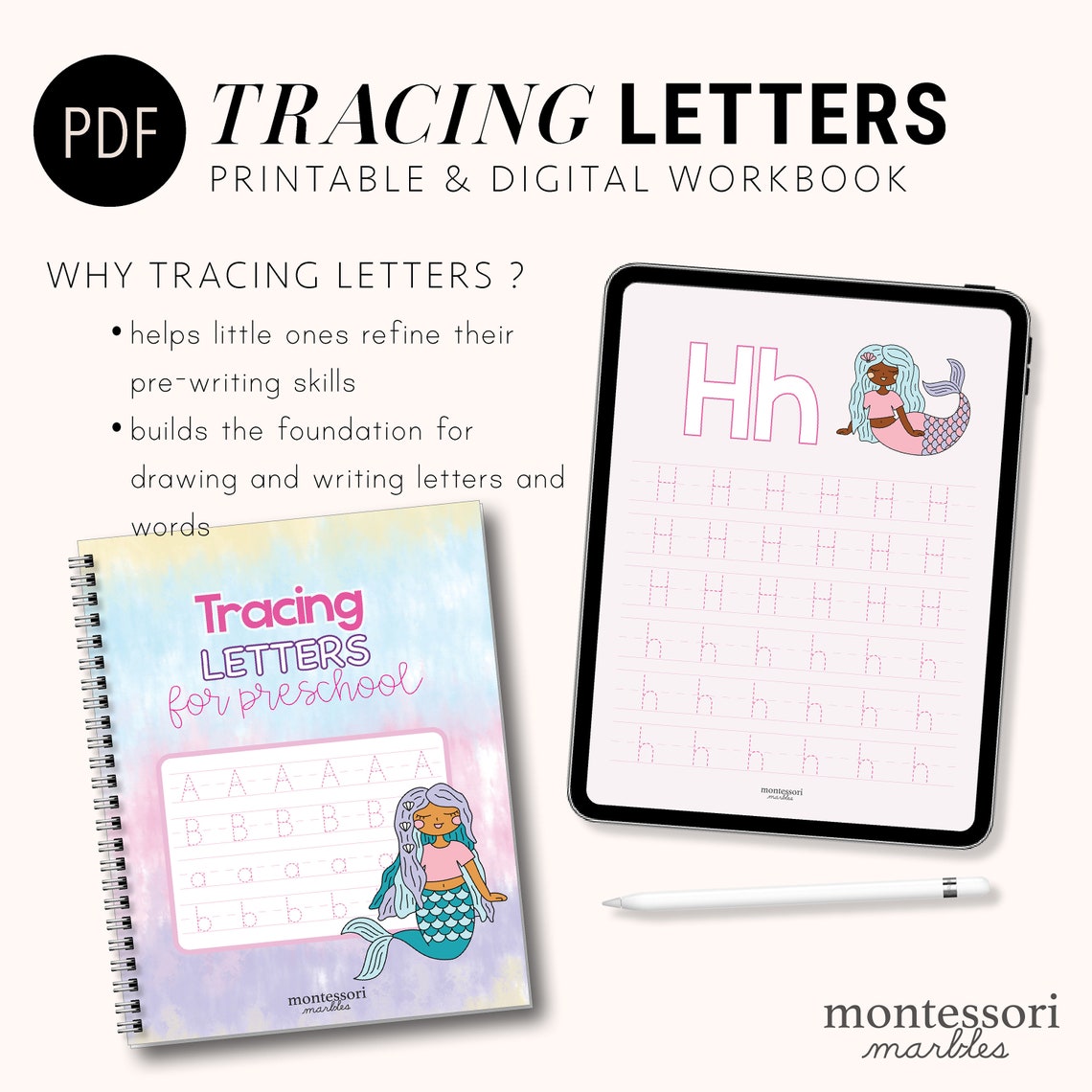 PRE-K Mermaids Summer Workbook Tracing Letters for Preschool - Etsy