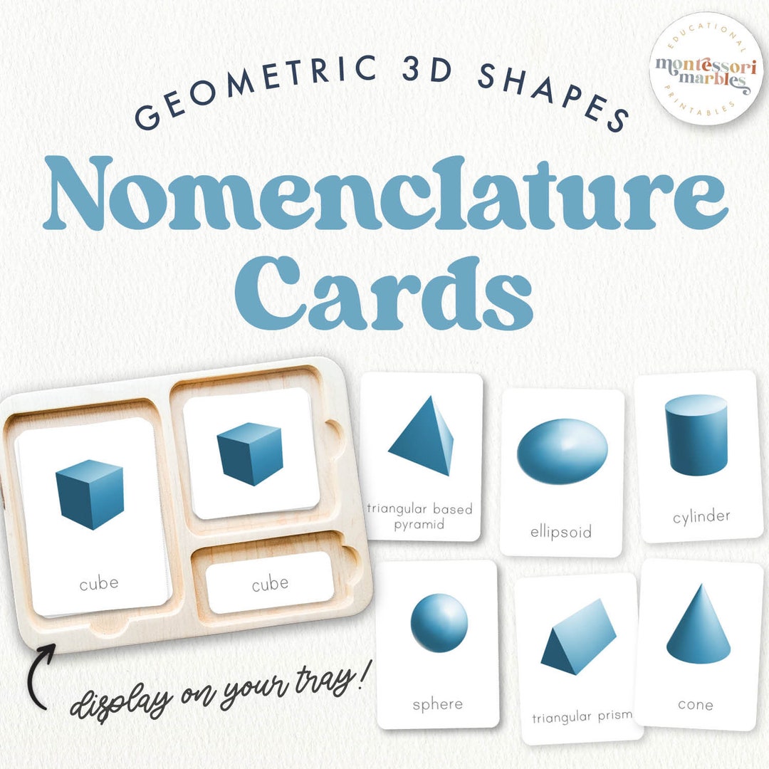 3D SHAPES Montessori Nomenclature Cards Geometric Solids Flash Cards ...