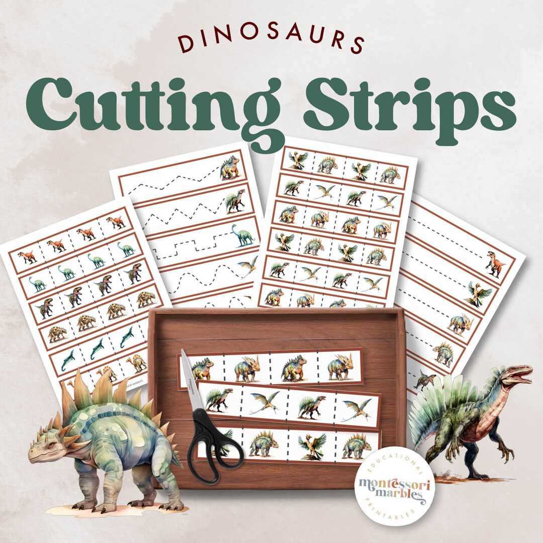 Dinosaur Cutting Strips: Montessori Fine Motor Skills Activity (digital ...
