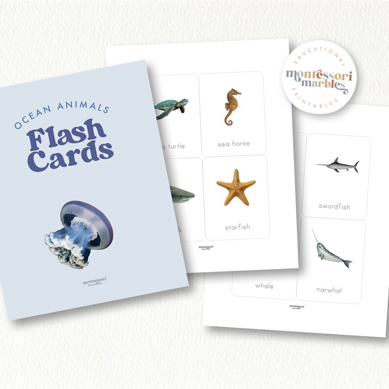 OCEAN ANIMALS Flash Cards | Montessori Inspired Resources With Real ...