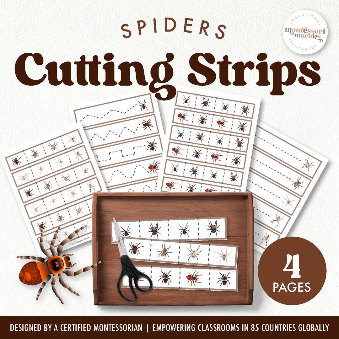 SPIDERS Cutting Strips for Scissors Skills | Montessori Inspired Prek ...