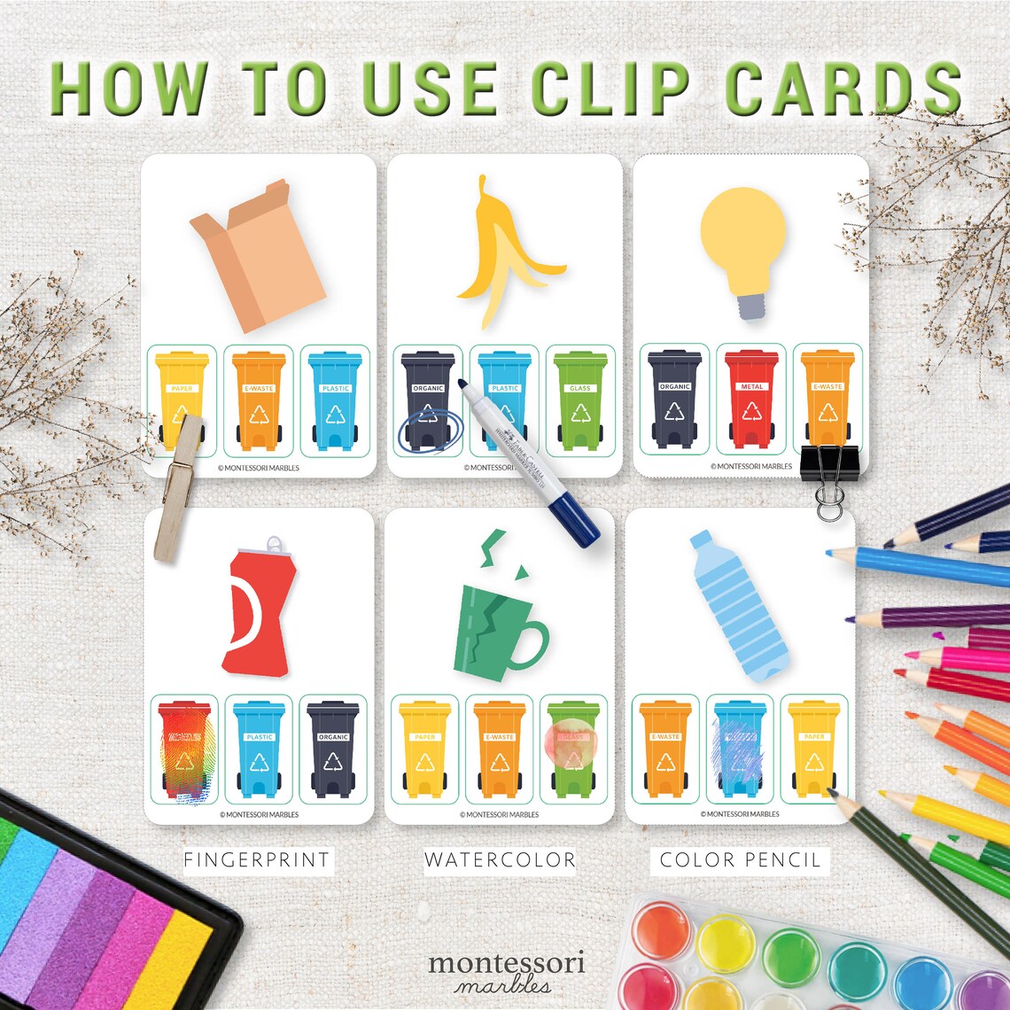 EARTH DAY Recycling Bins and Waste Management Matching - Etsy